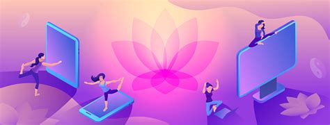 요가 아이소메트릭 개념 또는 웹 사이트 서식 파일 3d 여성 운동을 하 고 다른 포즈에 명상의 스마트폰이나 노트북 모바일 애플 리 케이 션 배경 그림을 통해 온라인 수업을