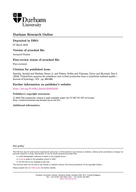 Pdf Modeling Subsidence From Fluid Extraction In Aquifers