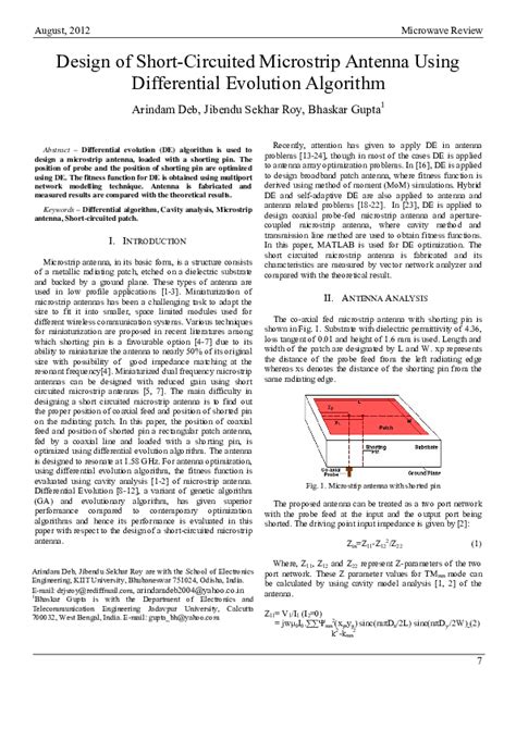 Pdf Design Of Short Circuited Microstrip Antenna Using Differential Evolution Algorithm