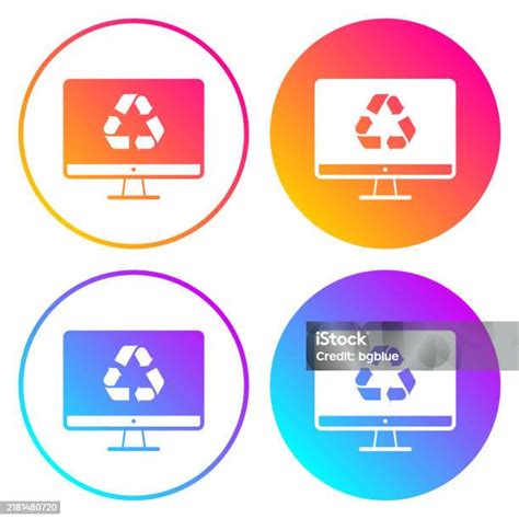재활용 기호가 있는 데스크톱 컴퓨터 색상 그라데이션이 있는 둥근 아이콘 개념에 대한 스톡 벡터 아트 및 기타 이미지 개념 곡선 그라데이션 Istock