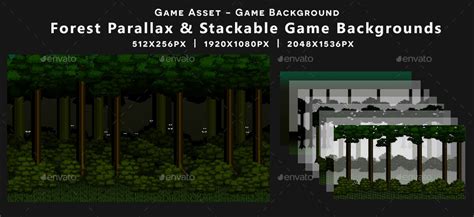 5 forest pixel game backgrounds parallax and stackable game assets