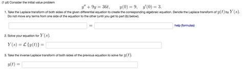 Solved Consider The Initial Value Problem Y 9y 36t