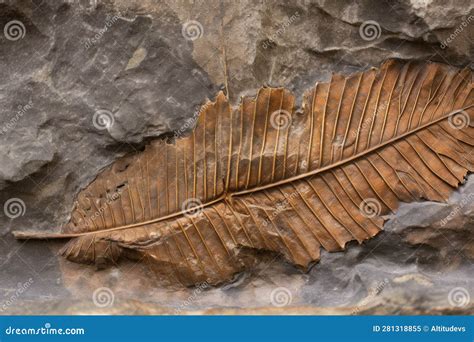 Fossilized Fern Leaf Detail In Sedimentary Rock Stock Illustration Illustration Of History