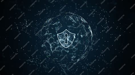 Premium Photo Shield Icon On Secure Global Network Cyber Security And Information Network