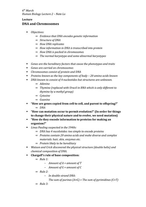 Lecture 2 Biol Dna And Chromosomes 6th March Human Biology Lecture 2 Nate Lo Lecture DNA And