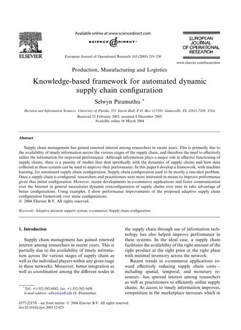 Pdf Knowledge Based Framework For Automated Dynamic Supply Chain