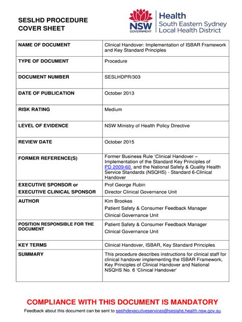 Fillable Online Clinical Handover Implementation Of Isbar Framework