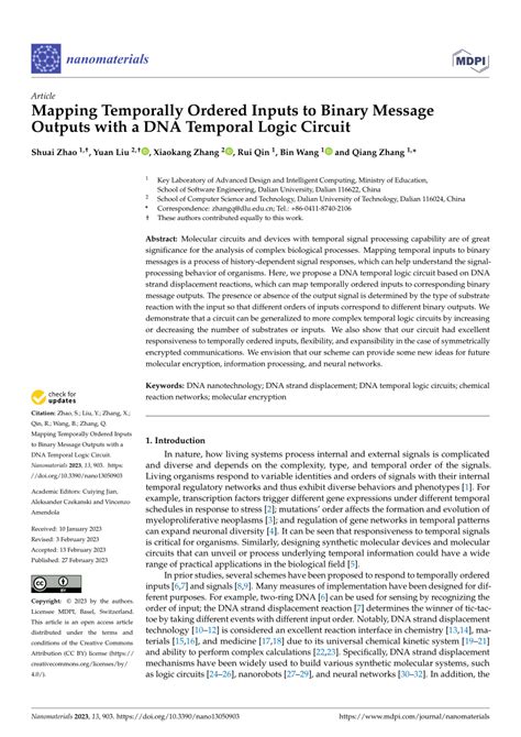 Pdf Mapping Temporally Ordered Inputs To Binary Message Outputs With A Dna Temporal Logic Circuit