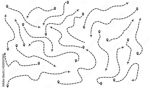 Unique Abstract Airplane Routes Set Plane Paths Aircraft Tracking Planes Travel Map Pins