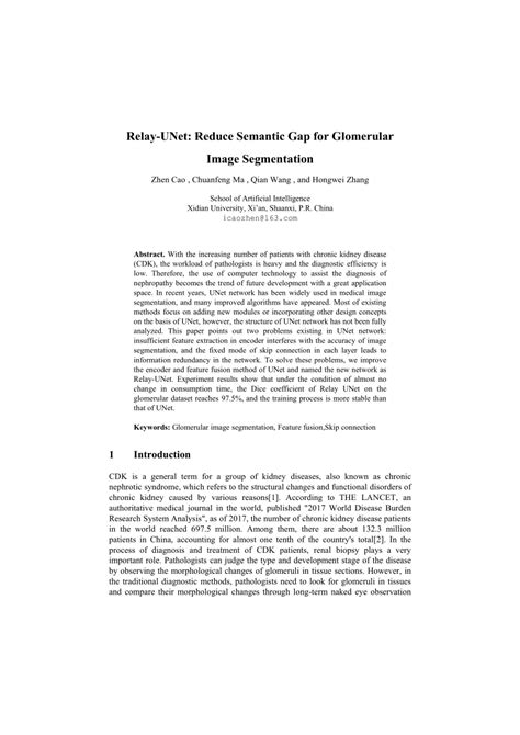 Pdf Relay Unet Reduce Semantic Gap For Glomerular Image Segmentation