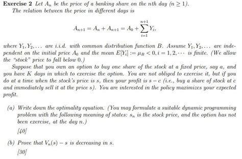 exercise 2 let an be the price of a banking share on