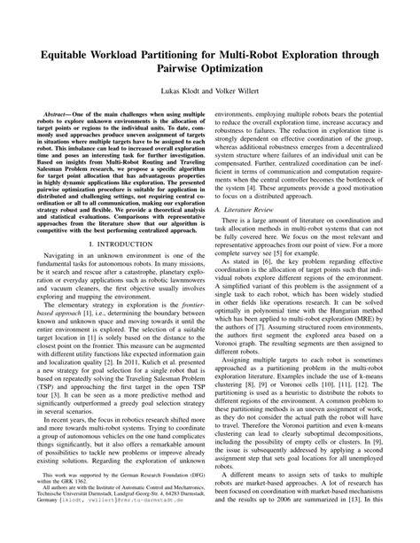 Pdf Equitable Workload Partitioning For Multi Robot Exploration