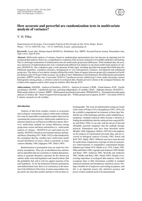 Pdf Pillar Vd 2013 How Accurate And Powerful Are Randomization Tests In Multivariate