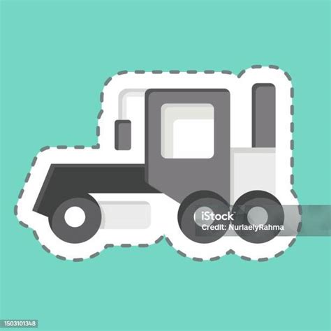 스티커 라인 컷 그레이더 건설 차량 기호와 관련이 있습니다 심플한 디자인 편집 가능 간단한 그림 개체 그룹에 대한 스톡 벡터