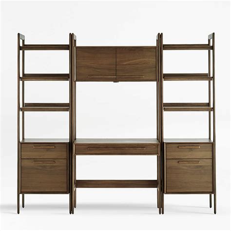 Tate Walnut Bookcase Desk With Outlet With 2 Bookcase File Cabinets