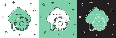 흰색과 녹색 검은 색 배경에 격리 된 클라우드 기술 데이터 전송 및 저장 아이콘을 설정합니다 조정 서비스 설정 유지 보수 수리 고정 벡터 가능성에 대한 스톡 벡터 아트 및