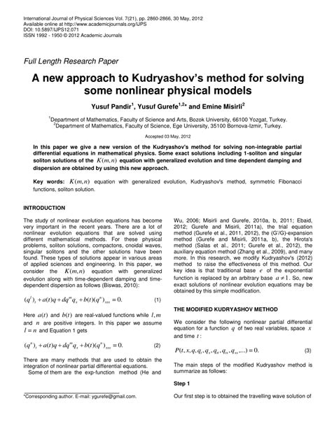 Pdf A New Approach To Kudryashovs Method For Solving Some Nonlinear