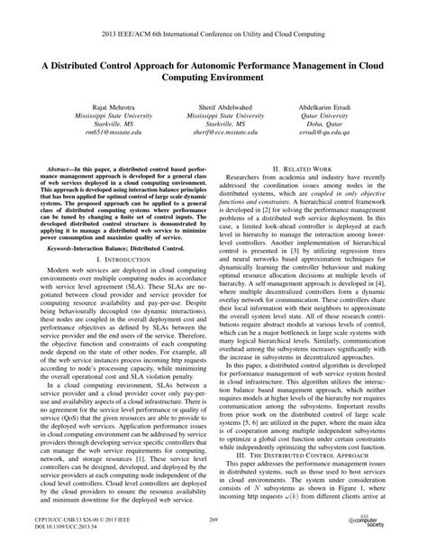 Pdf A Distributed Control Approach For Autonomic Performance Management In Cloud Computing