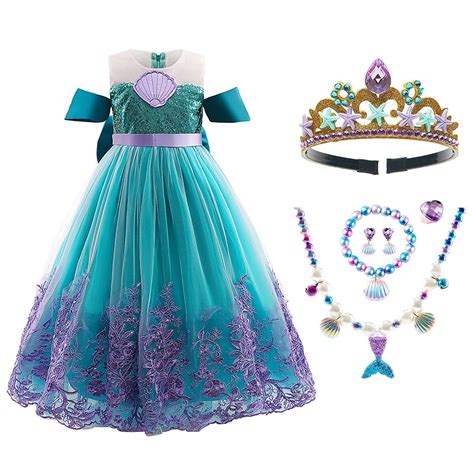 Aodai Girls Mermaid Costume Princess Dress Up Lace Off Shoulder Evening