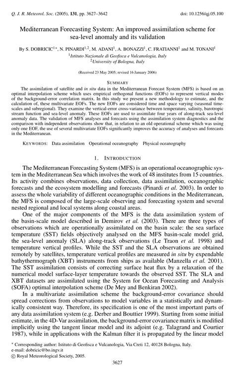Pdf Mediterranean Forecasting System An Improved Assimilation Scheme For Sea Level Anomaly
