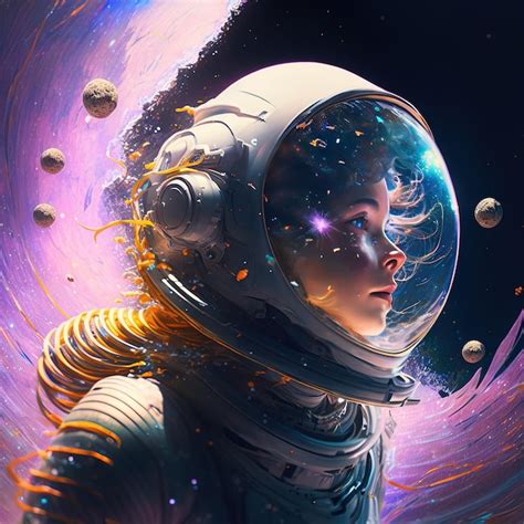 Premium Photo Girl With Spacesuit Exploring Galaxy Fantasy Art