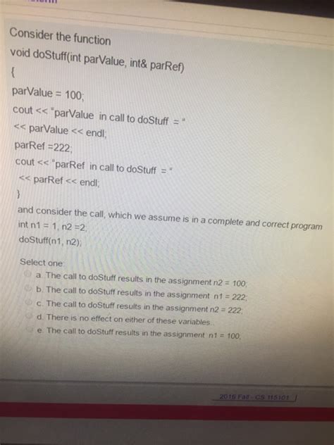 Solved Consider The Function Void Dostuffint Parvalue Intand