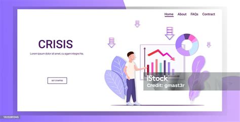 금융위기 파산 사업 실패 개념 수평 전체 길이 복사 공간 하락 차트 경제 화살을 제시하는 사업가 가을에 대한 스톡 벡터 아트 및