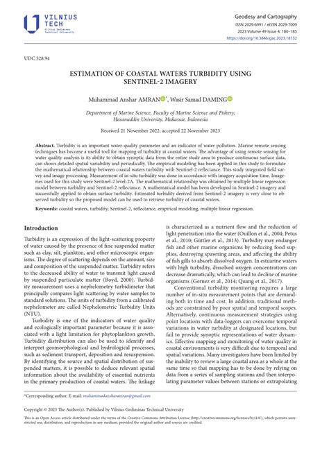 Pdf Estimation Of Coastal Waters Turbidity Using Sentinel 2 Imagery