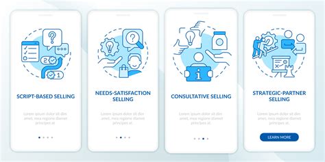 Selling Strategies Blue Onboarding Mobile App Screen Marketing Walkthrough 4 Steps Editable