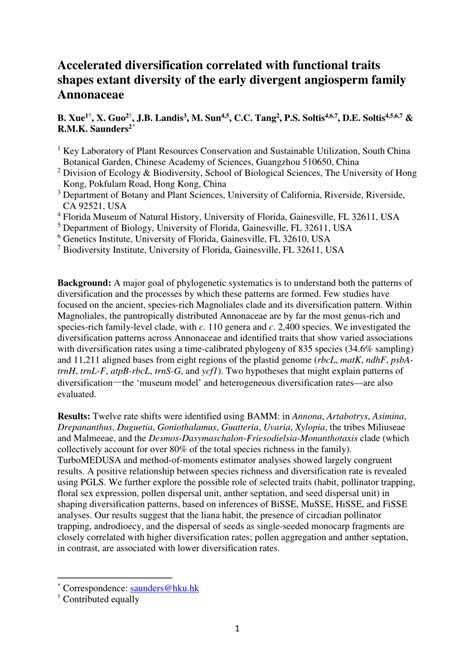 Pdf Accelerated Diversification Correlated With Functional Traits