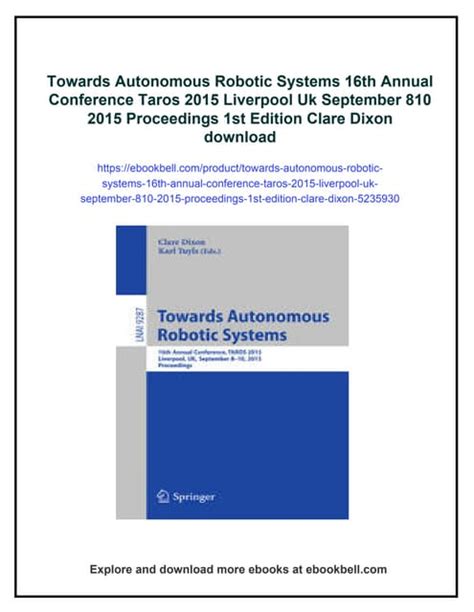Towards Autonomous Robotic Systems 16th Annual Conference Taros 2015 Liverpool Uk September 810