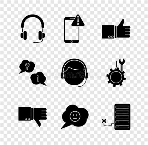 Set Headphones Mobile With Exclamation Mark Hand Thumb Up Dislike Speech Bubble Angry Smile