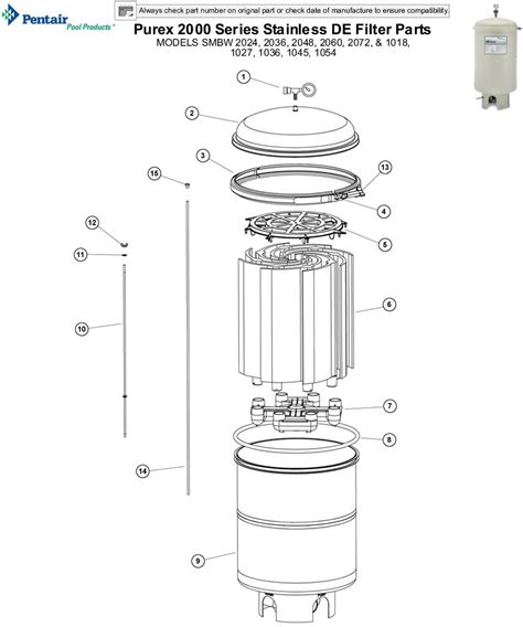 Purex 2000 Series Stainless De Filter Parts Models Smbw 2024 2036