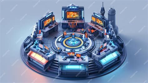 Futuristic Hightech Command Center With Multiple Workstations And