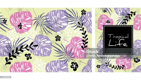 열대 잎 패턴 손으로 그린 수채화 벡터 그림입니다 몬스터와 손바닥 인쇄 여름 디자인 창조적 인 배경 0명에 대한 스톡 벡터 아트 및 기타 이미지 Istock