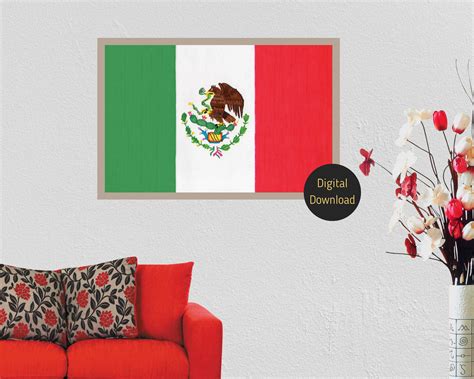 Hand Drawn Mexico Flag Wall Art Print Hispanic Heritage Digital