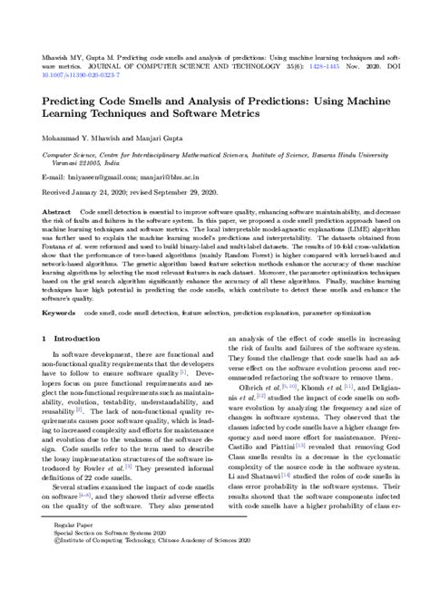 Pdf Machine Learning For Code Smell Prediction