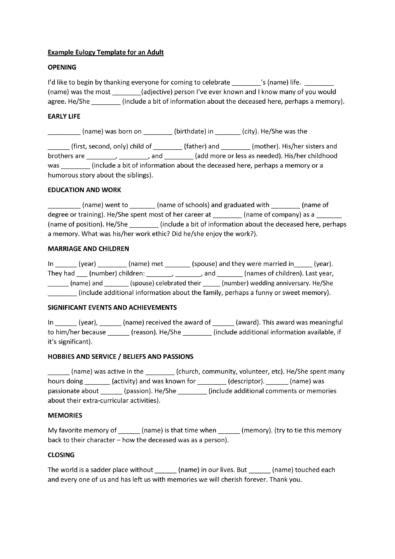 50 Best Eulogy Templates For Relatives or Friends ᐅ TemplateLab
