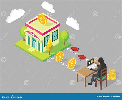 Bank Hacking Concept Vector Isometric Illustration Stock Vector