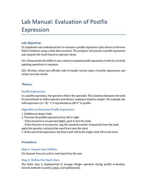 Lab Sheet 4 Evaluation Of Postfix Expression Pdf