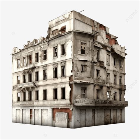 Middle Size Building Damaged After War 3d Render Isolated 3d