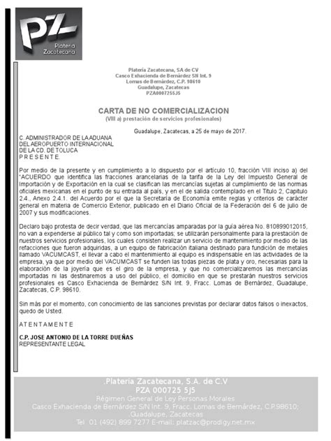 Carta De No Comercializacion Pdf Economias Gobierno