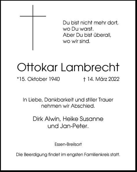 Traueranzeigen Von Ottokar Lambrecht Trauer In Nrw De