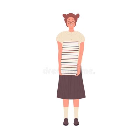 Nerd Girl Holding Stack Of Books Stock Vector Illustration Of Happy Studying 255339984