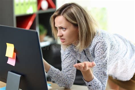 Confused And Upset Woman Looking At Computer Screen Stock Image Image