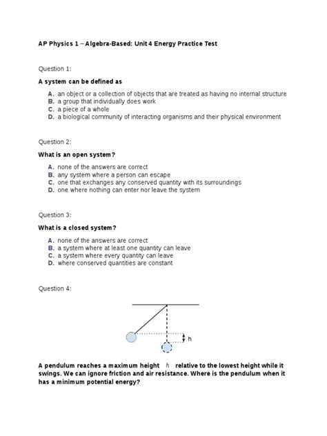 Ap Physics 1 Practice Test Energy Transformations And Conservation Pdf Kinetic Energy