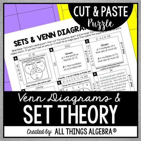 Set Theory And Venn Diagrams Cut And Paste Puzzle All Things Algebra®