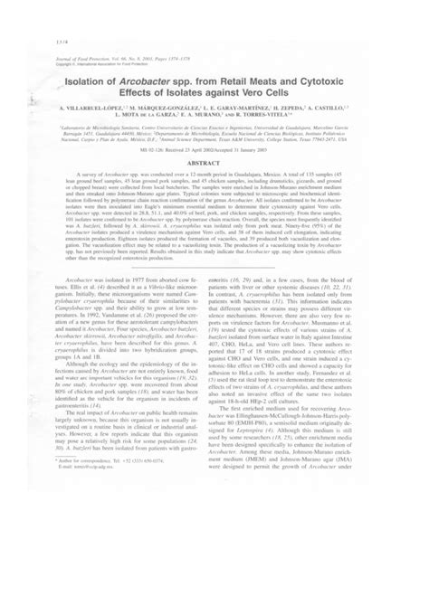 Pdf Isolation Of Arcobacter Spp From Retail Meats And Cytotoxic Effects Of Isolates Against