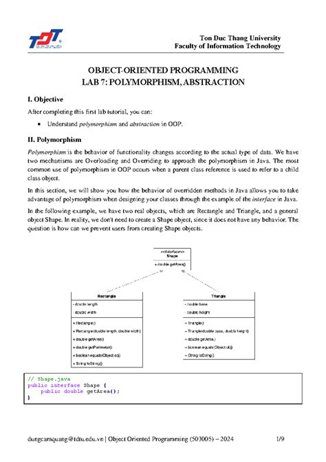 Lab7 Thực Hành Opp Faculty Of Information Technology Object Oriented