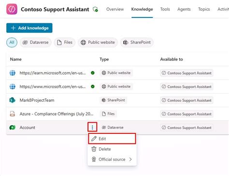 configure a dataverse knowledge source designing your own copilot